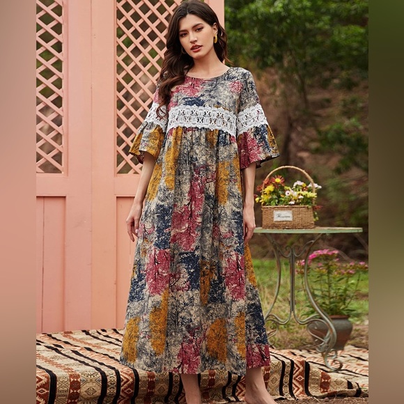 SHEIN | Dresses | Shein Lace Panel Tree Print Dress | Poshmark